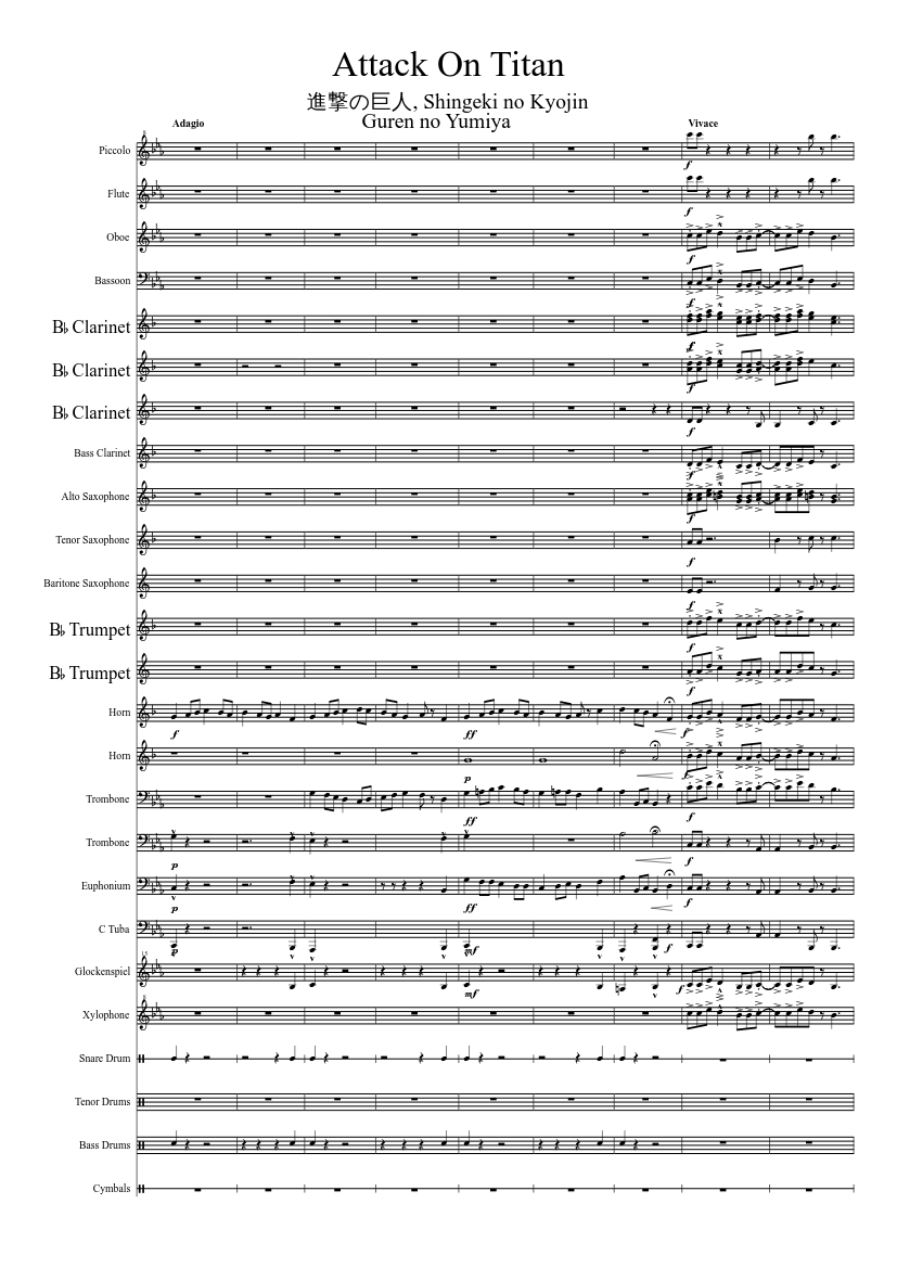 Attack On Titan , marching band Sheet music for Trombone, Tuba, Flute ...