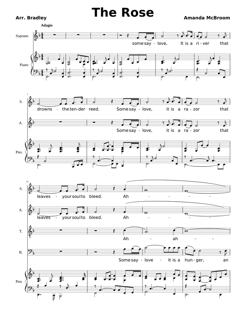 The Rose SATB Sheet music for Piano, Tenor, Bass guitar (Mixed Trio ...