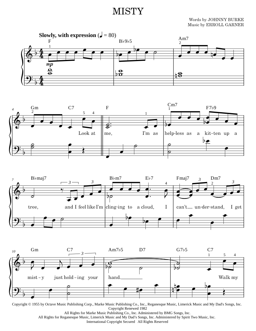 Play Official version of Misty Sheet Music by Erroll Garner for Piano ...