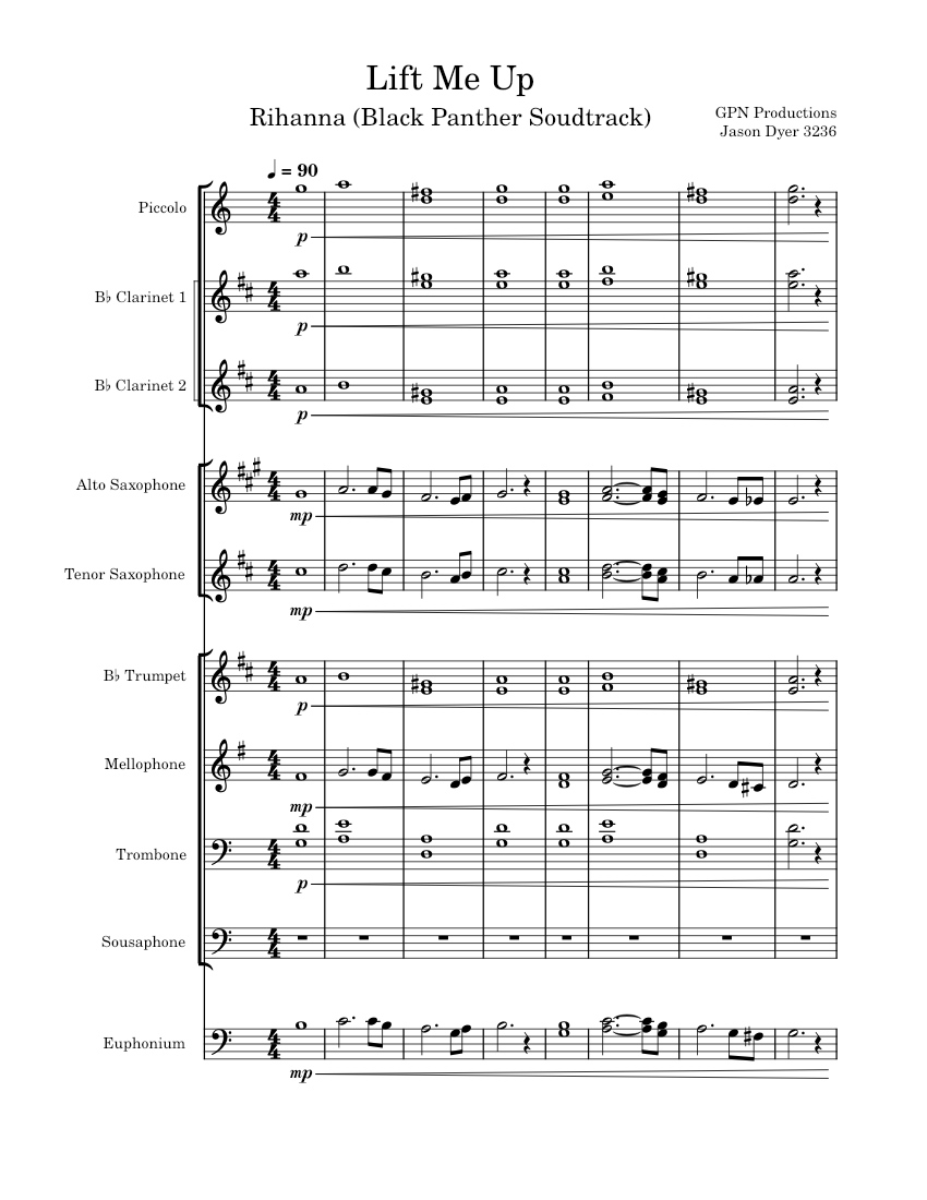 Lift Me Up – Rihanna (Jason Dyer) Sheet music for Trombone, Euphonium ...