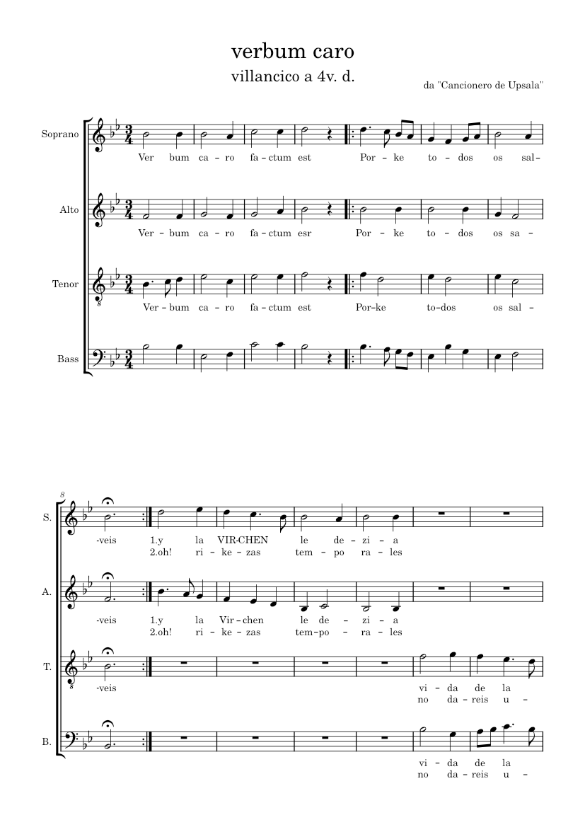 Verbum caro – da Cancionero de Upsala Sheet music for Soprano, Alto ...