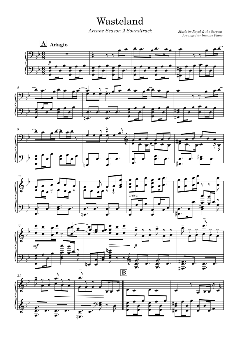 Wasteland - Arcane Season 2 / Royal and the Serpent Sheet Music for Piano (Solo) | MuseScore.com