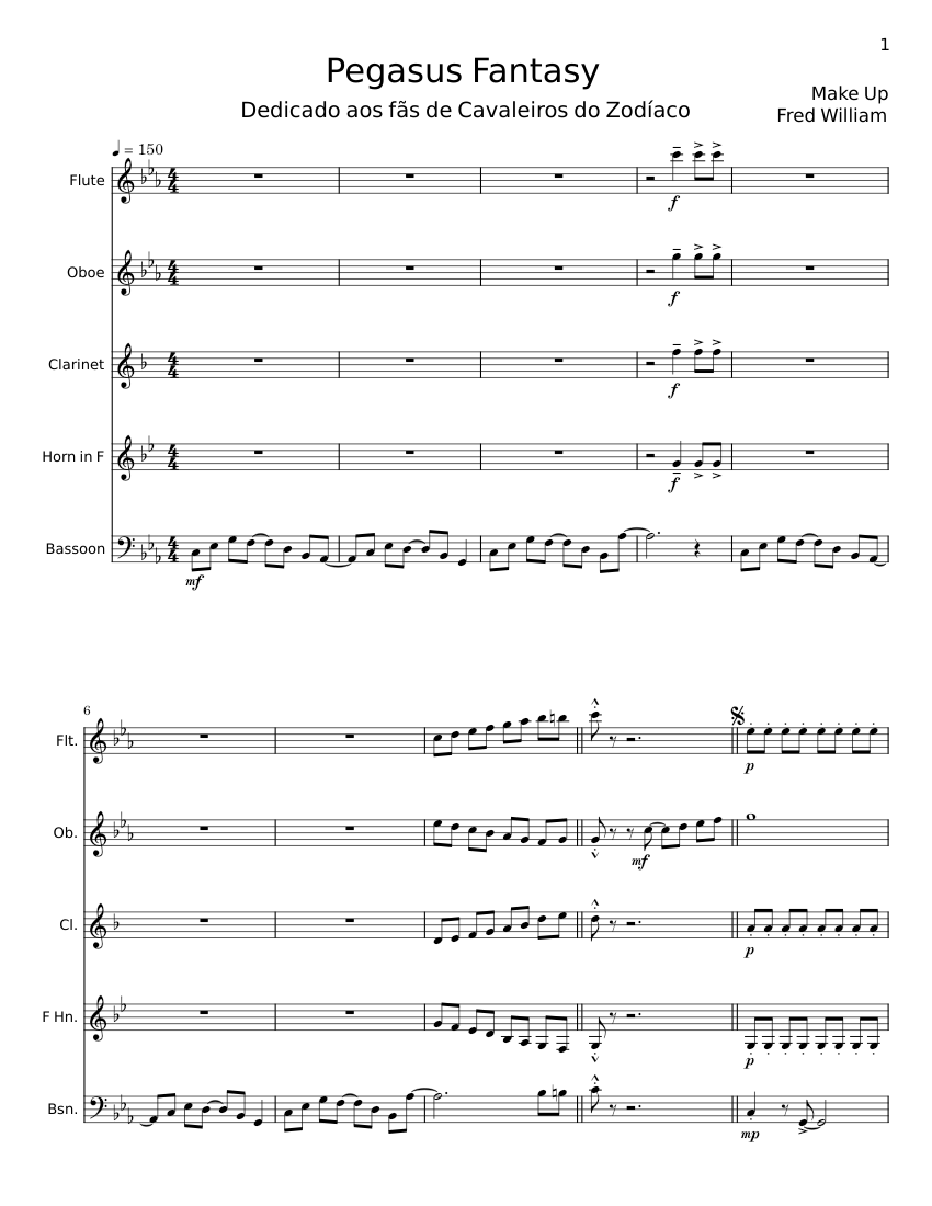 Pegasus Fantasy – Fred William Sheet music for Flute, Oboe, Bassoon ...