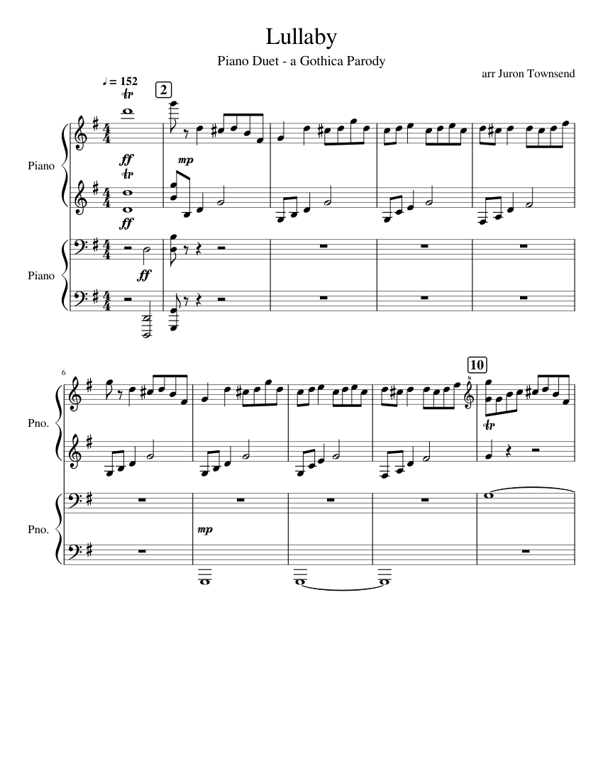 Lullaby Sheet music for Piano (Percussion Duet) | Musescore.com