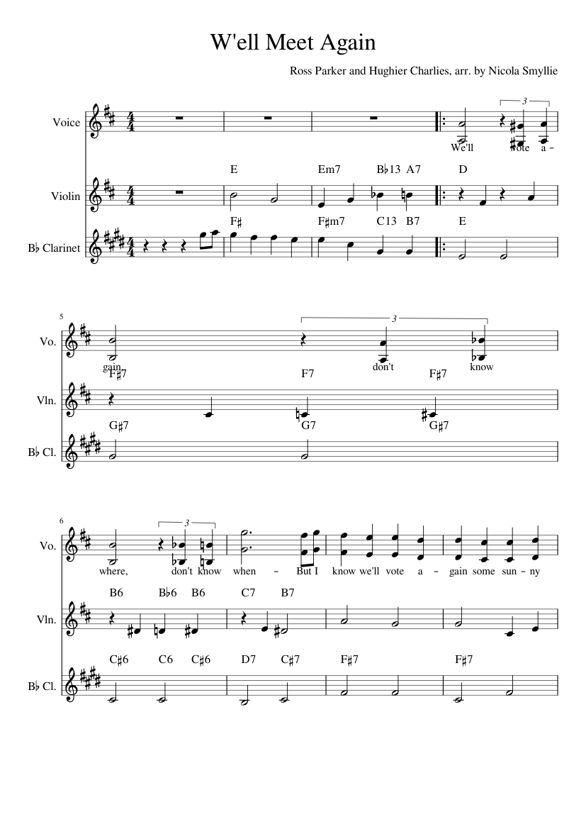 We'll meet again Sheet music for Vocals, Clarinet in b-flat, Violin ...
