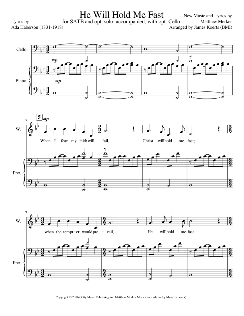 He Will Hold Me Fast-Choral Arr. Sheet Music for Piano, Cello ...