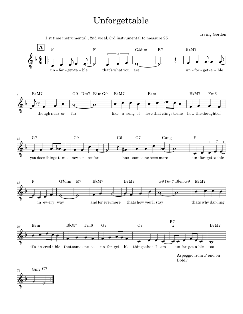 Unforgettable – Nat King Cole Unforgettable key of F Sheet music for ...