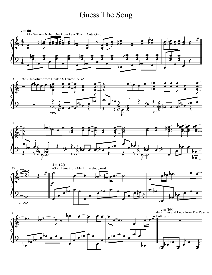 Guess The Song Sheet music for Piano (Solo) | Musescore.com