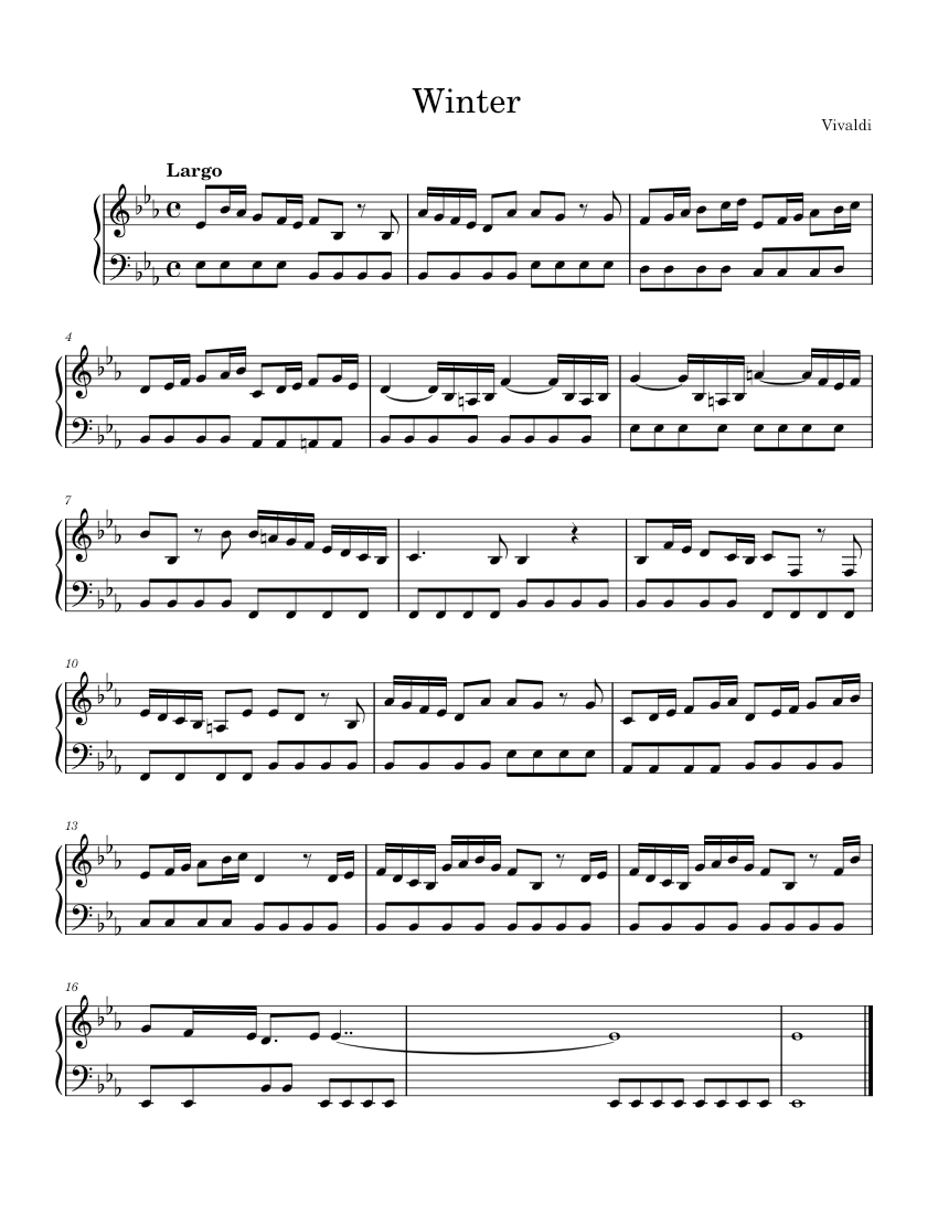 Winter - Vivaldi Sheet Music for Piano (Solo) Easy | MuseScore.com