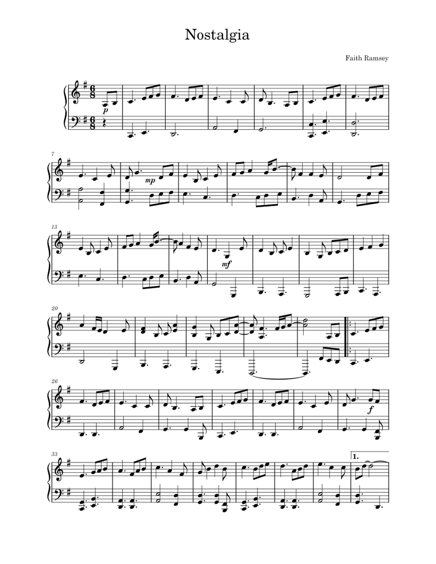 Nostalgia Sheet music for Piano (Solo) | Musescore.com