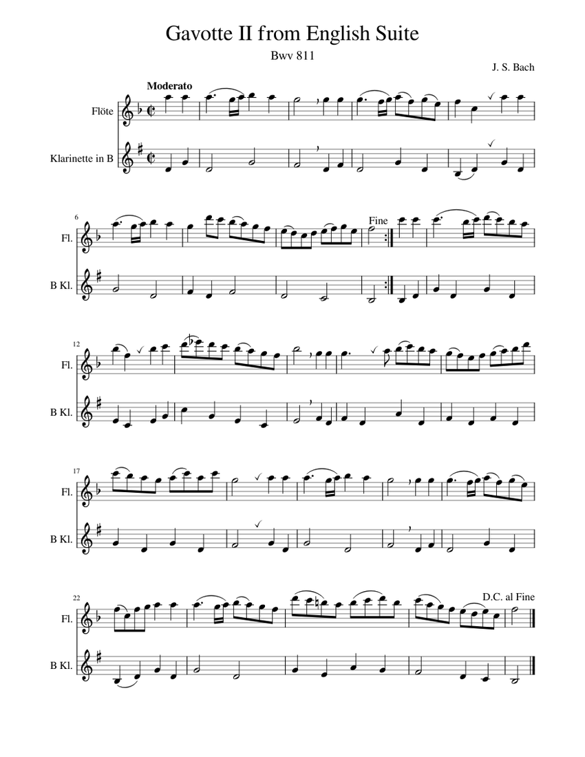 Gavotte II From English Suite – Johann Sebastian Bach Sheet music for ...
