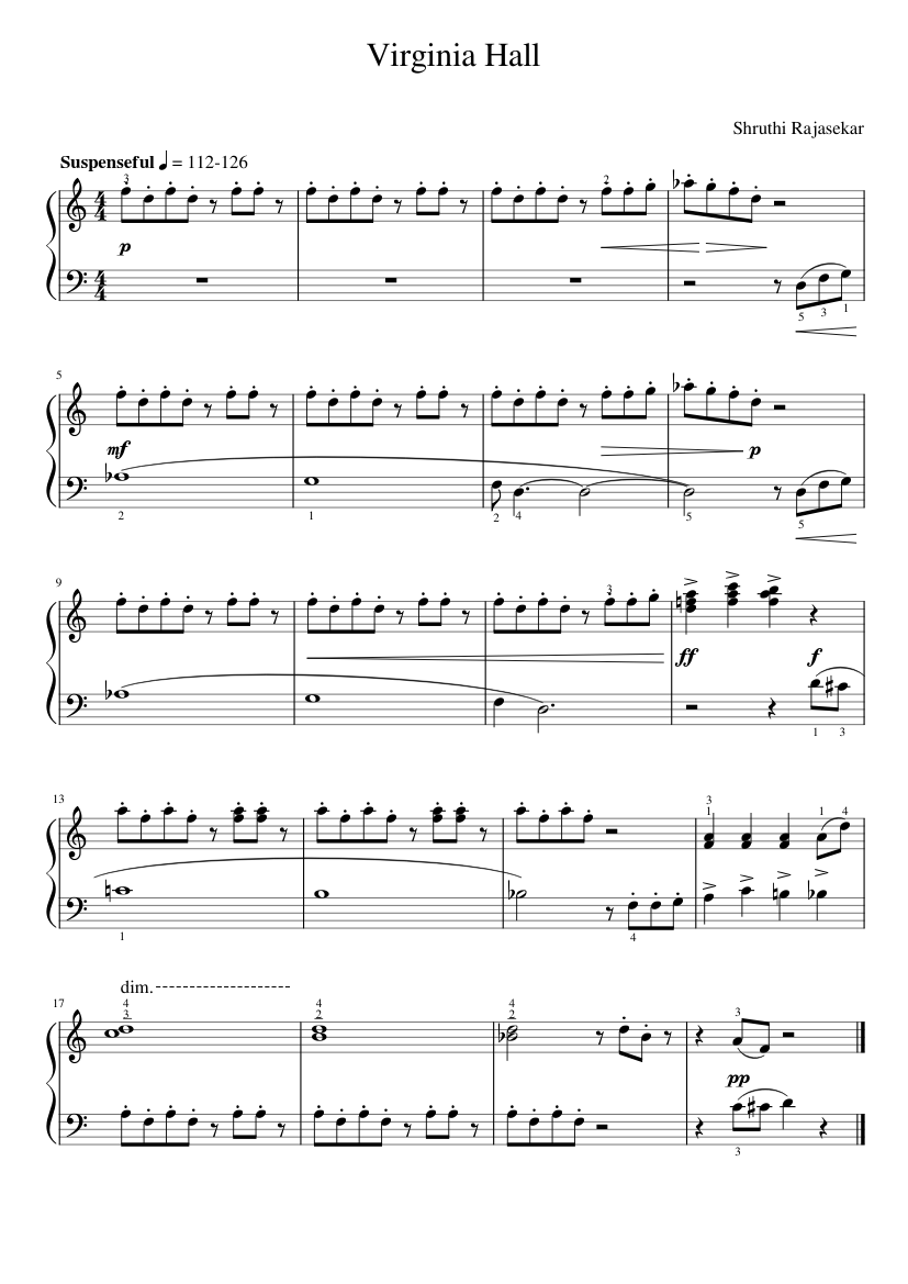 Virginia Hall – Shruthi Rajasekar Virginia Hall Sheet music for Piano (Solo) Easy | Musescore.com