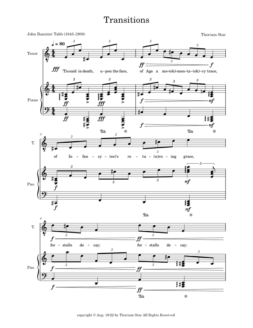 Transitions Sheet music for Piano, Tenor (Piano-Voice) | Musescore.com