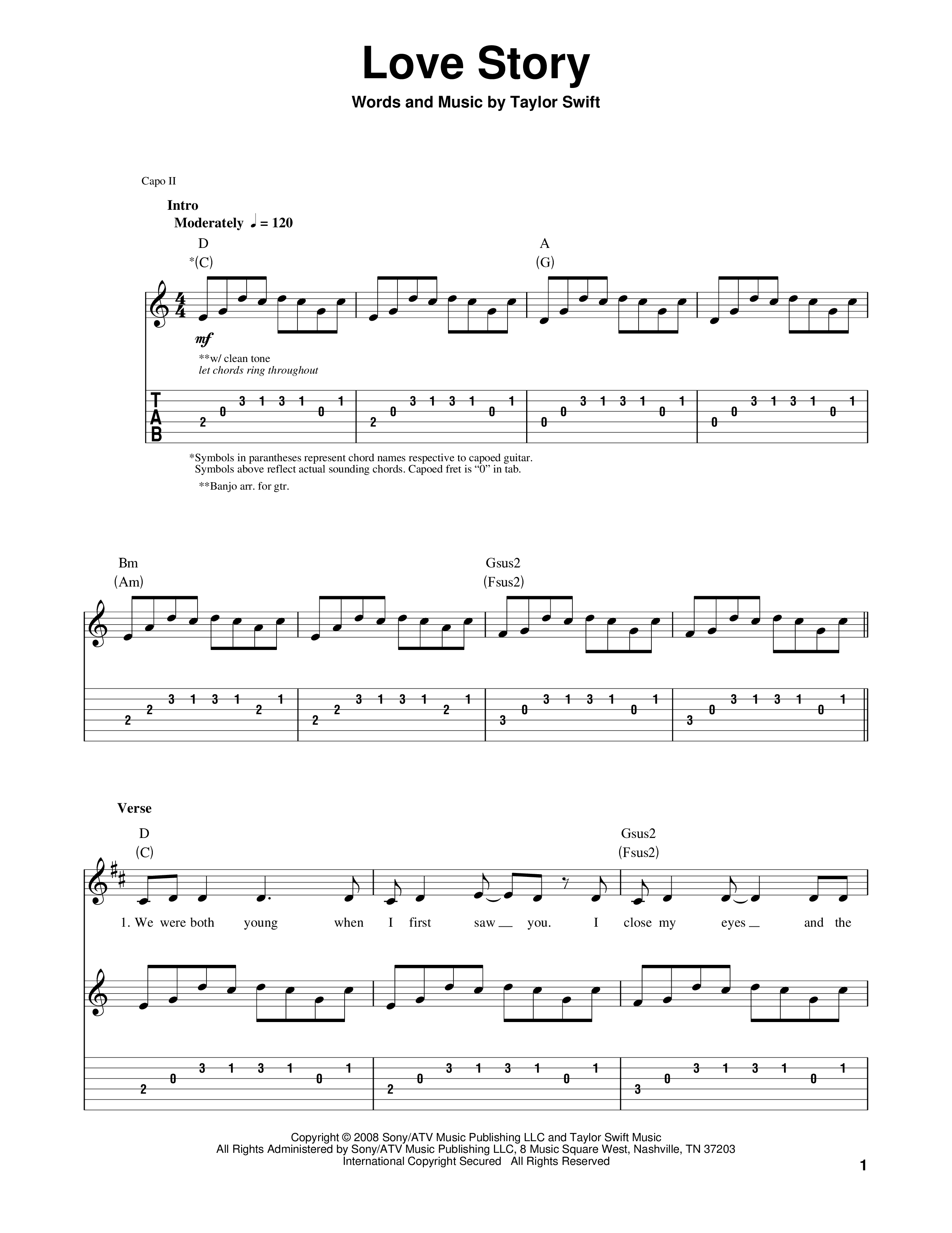 Play Official version of Love story Sheet Music by Taylor Swift for Guitar | MuseScore.com