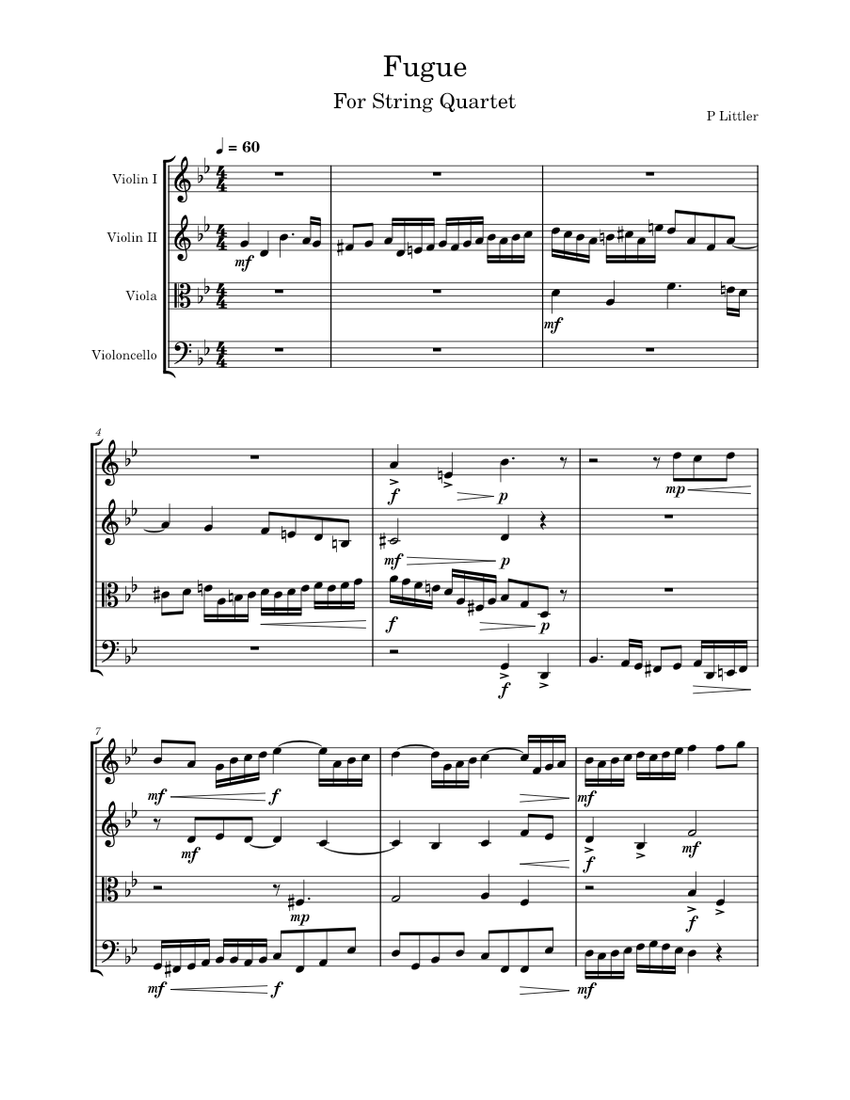 Fugue for Quartet Sheet music for Violin, Viola, Cello (String Quartet ...