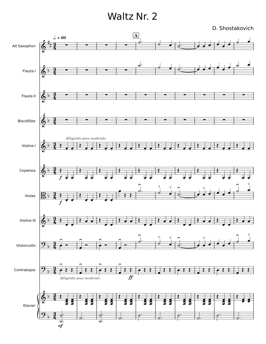 Waltz No.2 - Dmitri Shostakovich Sheet music for Harpsichord, Flute ...