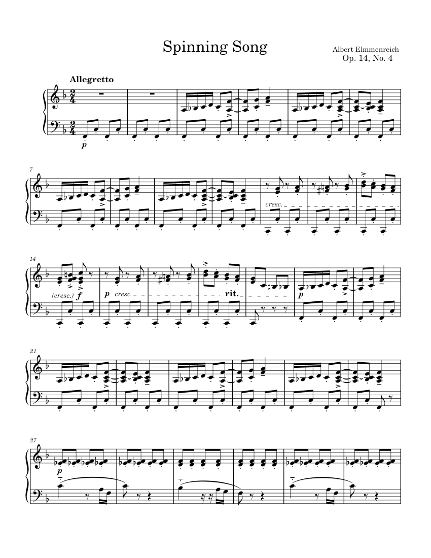 Spinning song – Albert Ellmenreich Op. 14, No. 4 Sheet Music for Piano ...