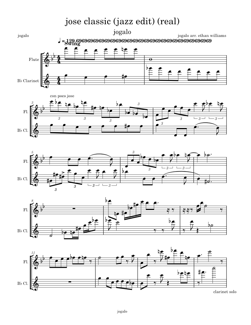 jose_classic_(jazz_edit)_(real) Sheet music for Flute, Clarinet in b ...