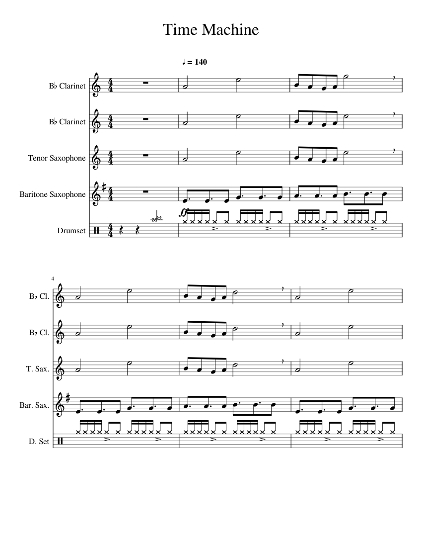 Time Machine Sheet music for Clarinet in b-flat, Saxophone tenor ...