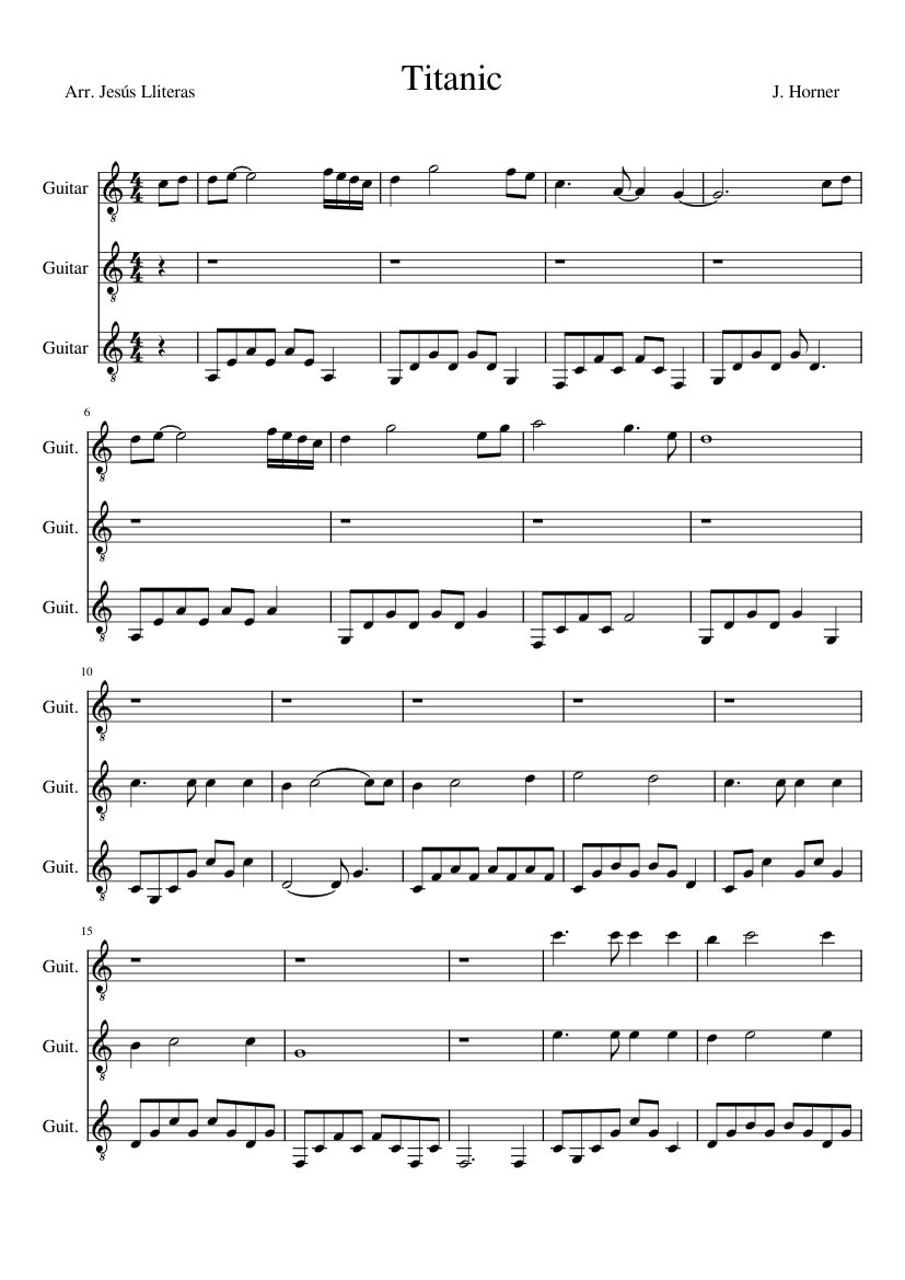 Titanic tres guitarras Sheet music for Guitar (String Trio) | Musescore.com