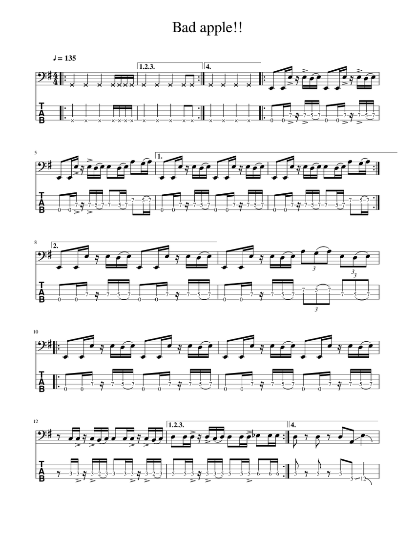 Bad apple!! Sheet music for Bass guitar (Solo) | Musescore.com