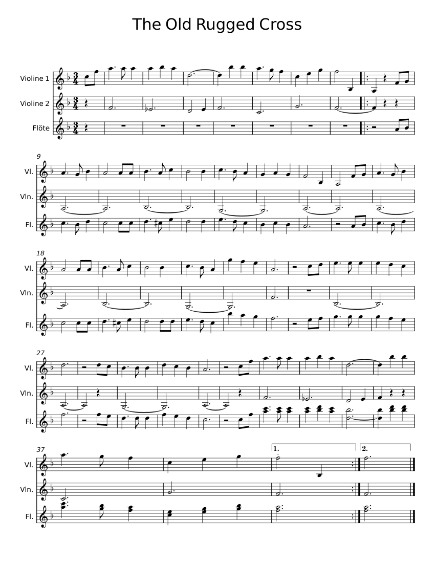 The old rugged cross Sheet music for Flute, Violin (Mixed Trio ...