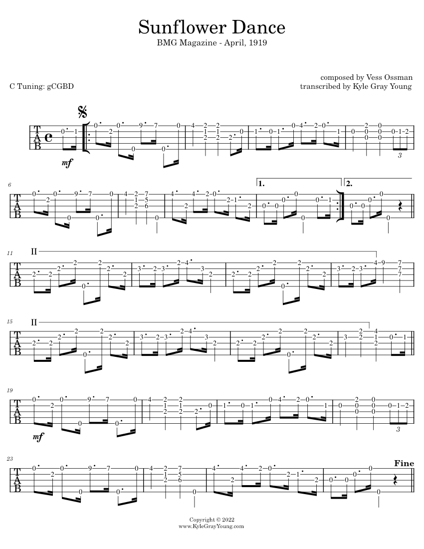 Sunflower Dance – Vess Ossman (1919 5-string banjo solo) Sheet music ...