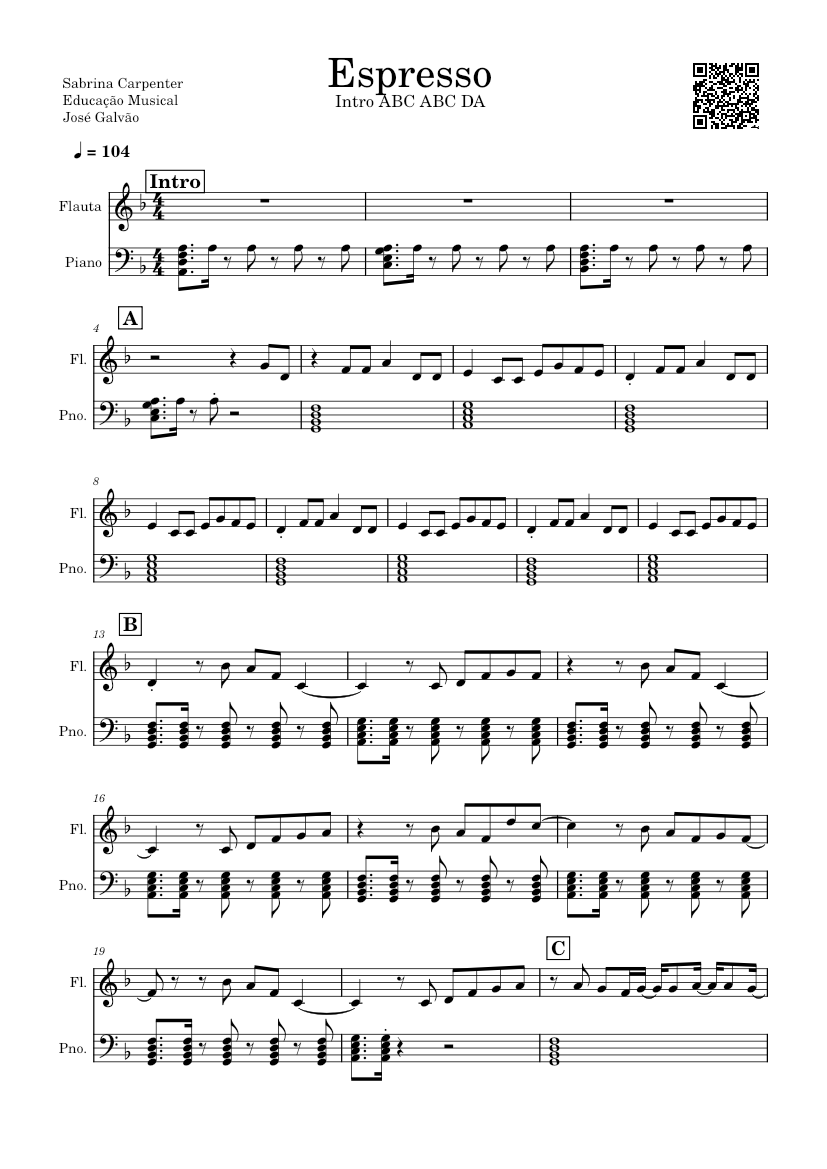 Espresso – Sabrina Carpenter - Partitura Piano e Flauta - Educação ...