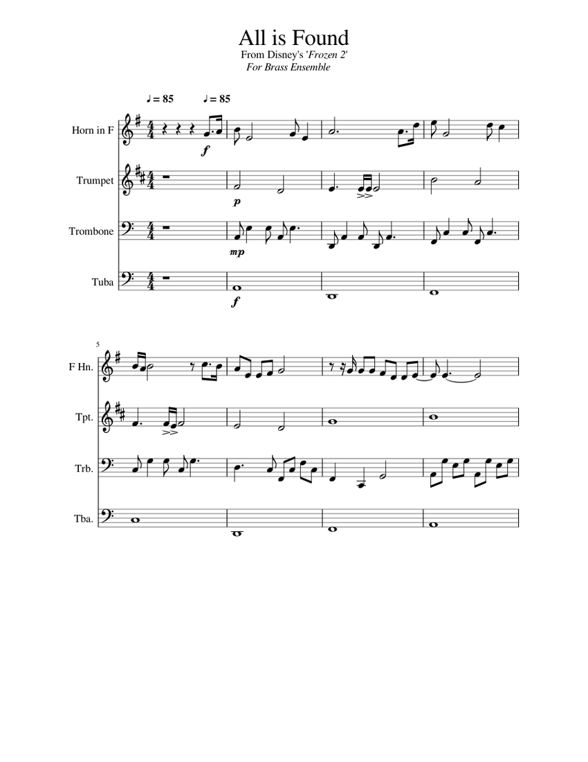 All is Found - Frozen 2 for Brass Ensemble Sheet music for Trombone ...