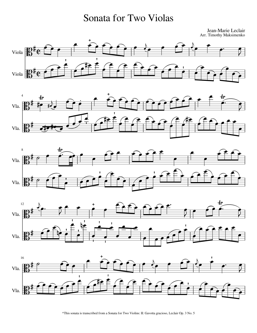 Sonata for Two Violas Full Score 2 Sheet music for Viola (String Duet ...