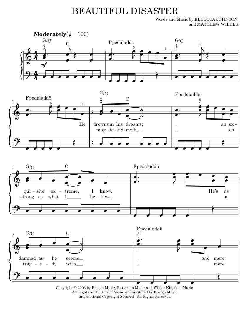 Play Official version of Beautiful disaster Sheet Music by Kelly ...