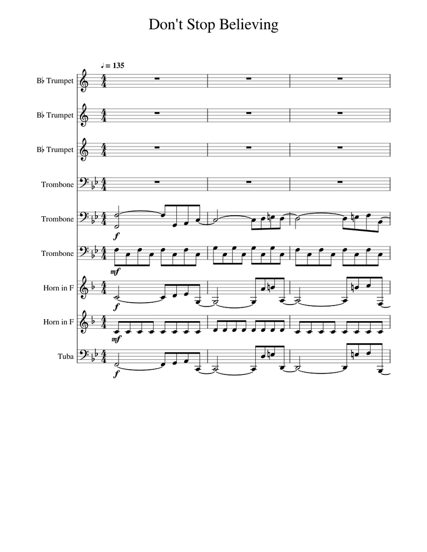 Don't Stop Believing Sheet music for Trombone, Tuba, Trumpet in b-flat, French horn (Brass ...