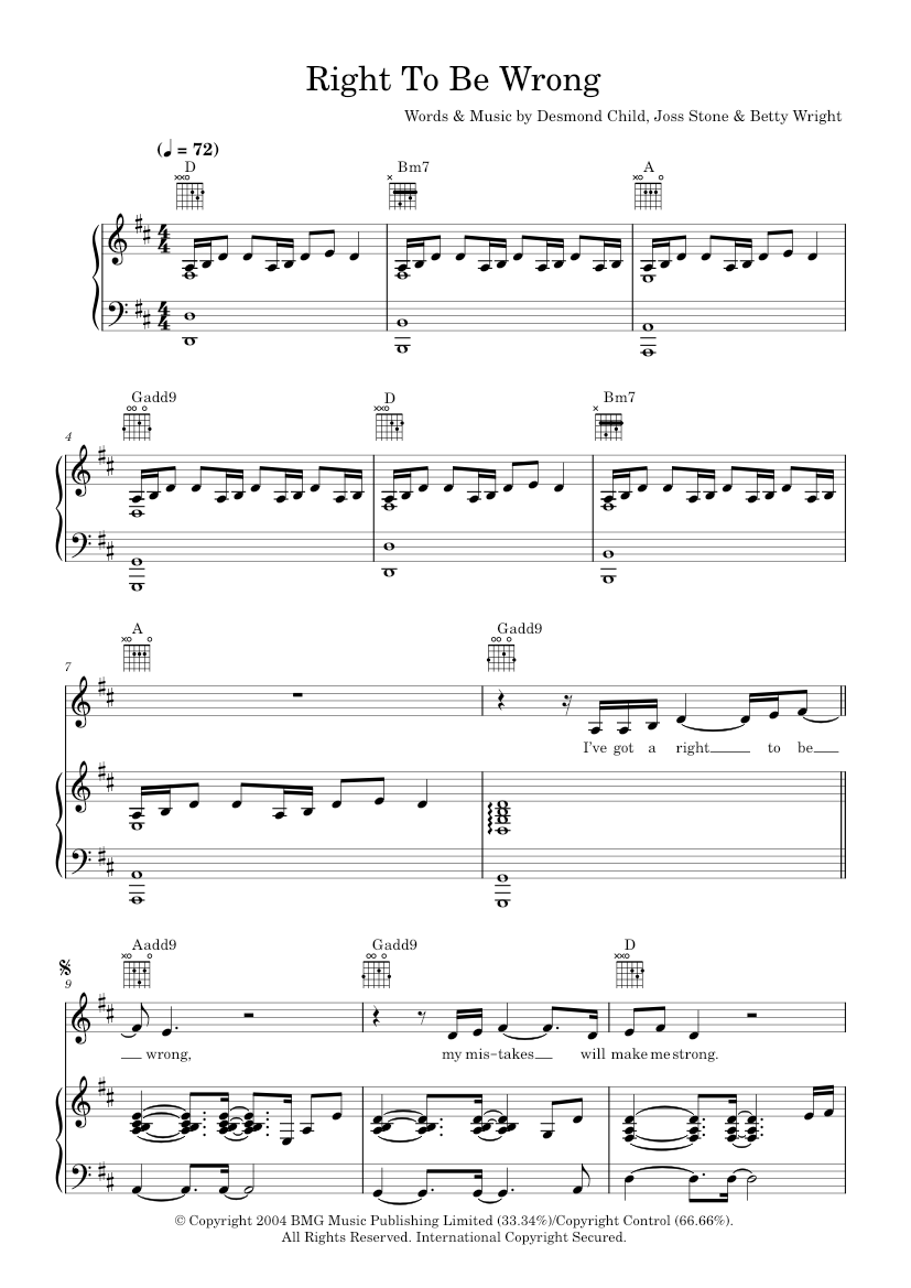right to be wrong Sheet music for Piano, Vocals by Joss Stone Official ...