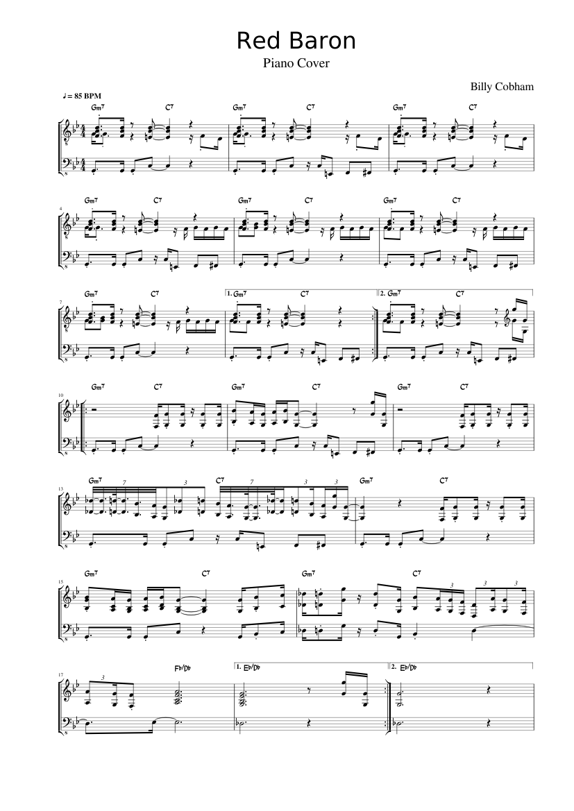 Bobby Cobham - Red Baron (Piano Cover) Sheet music for Piano (Solo ...