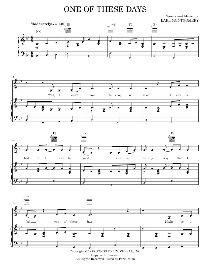 Play Official version of One of these days Sheet Music by Emmylou ...