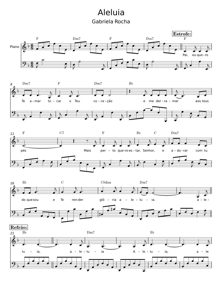 Aleluia hallelujah - Gabriela Rocha Sheet Music with Chords for Piano ...