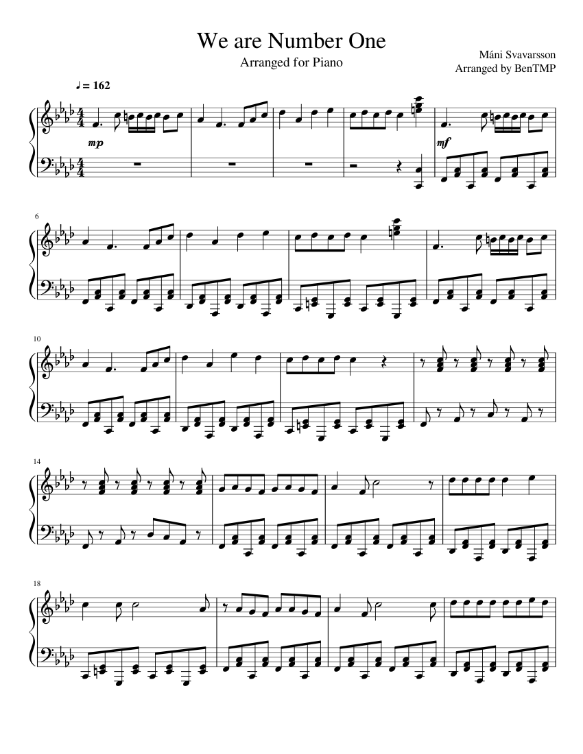 We are Number One - Piano Version Sheet music for Piano (Solo ...