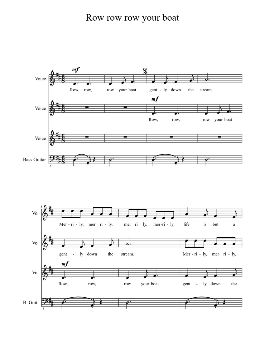 Row, Row, Row Sheet music for Voice (Other) (Choral) | Download and ...