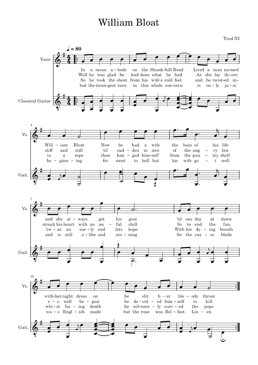 William Bloat – Traditional NI Sheet music for Guitar, Voice (other ...