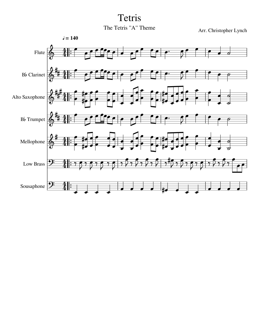 Tetris Sheet music for Trumpet (In B Flat), Flute, Clarinet (In B Flat ...