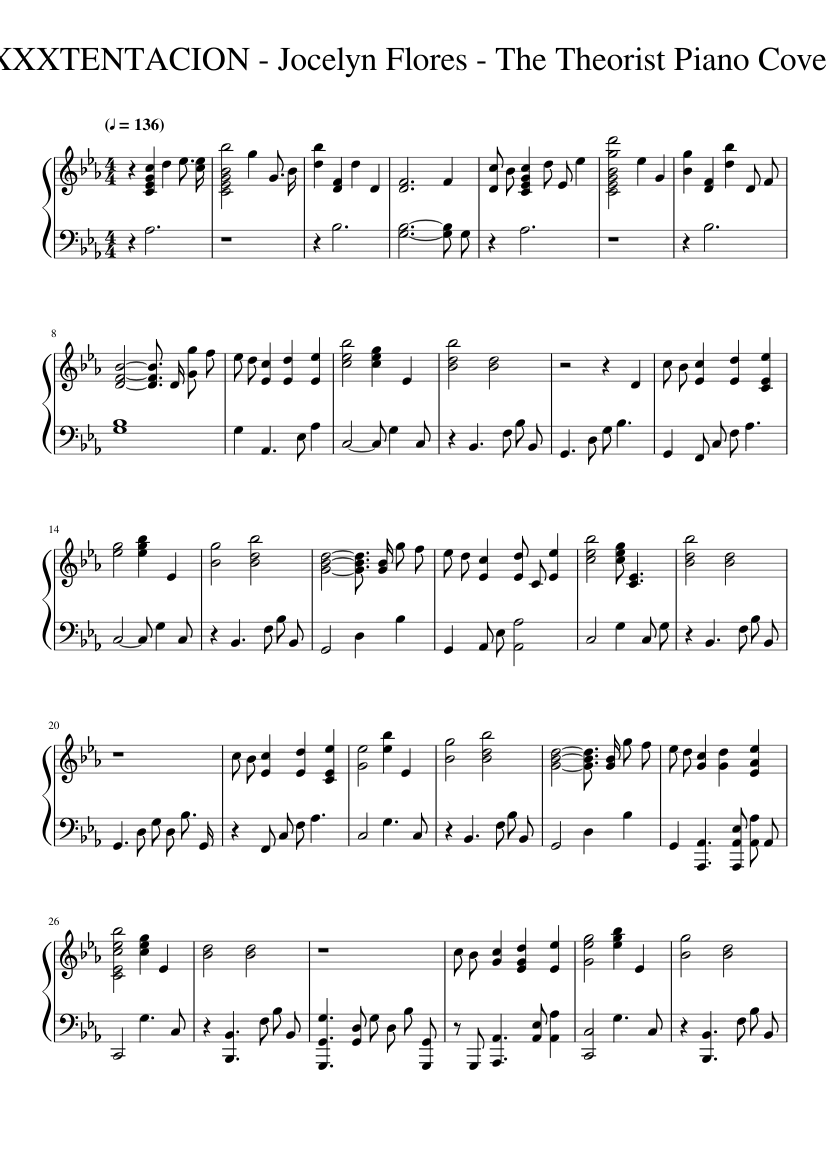 XXXTENTACION - Jocelyn Flores Sheet Music for Piano (Solo) | MuseScore.com