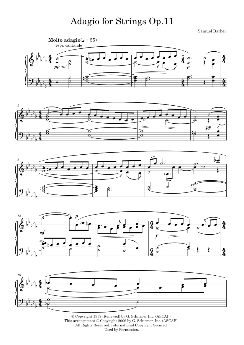 Play Official version of Adagio For Strings Op. 11 sheet music by ...