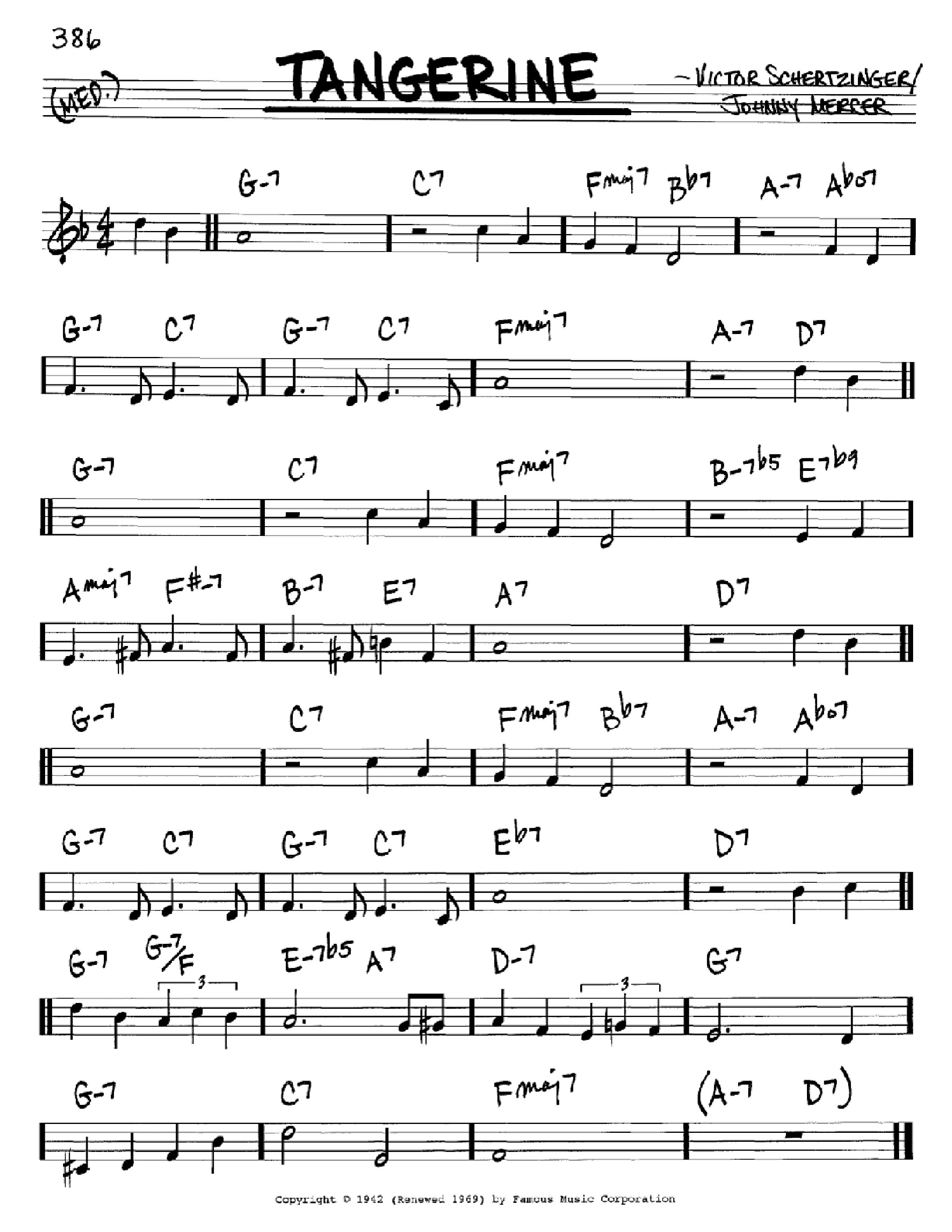 Play Official version of Tangerine sheet music by David Raksin, Johnny ...