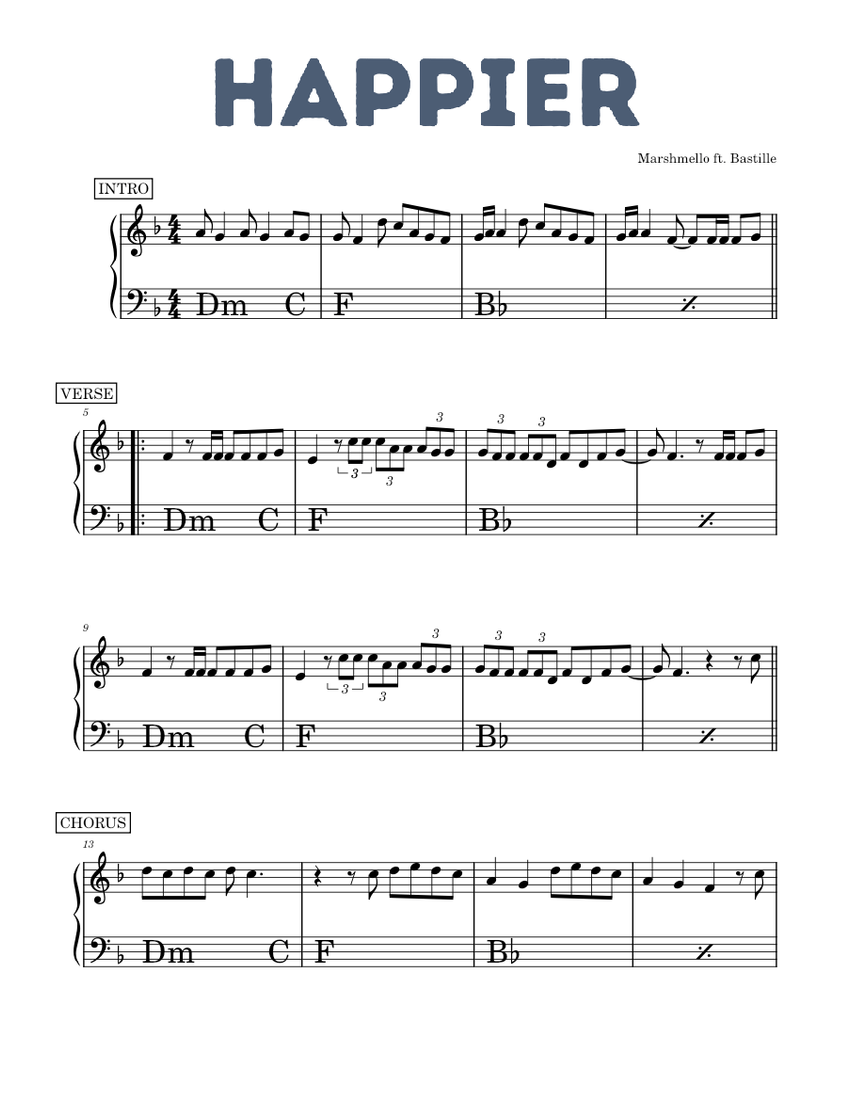 Happier – Marshmello Sheet music for Piano (Solo) | Musescore.com