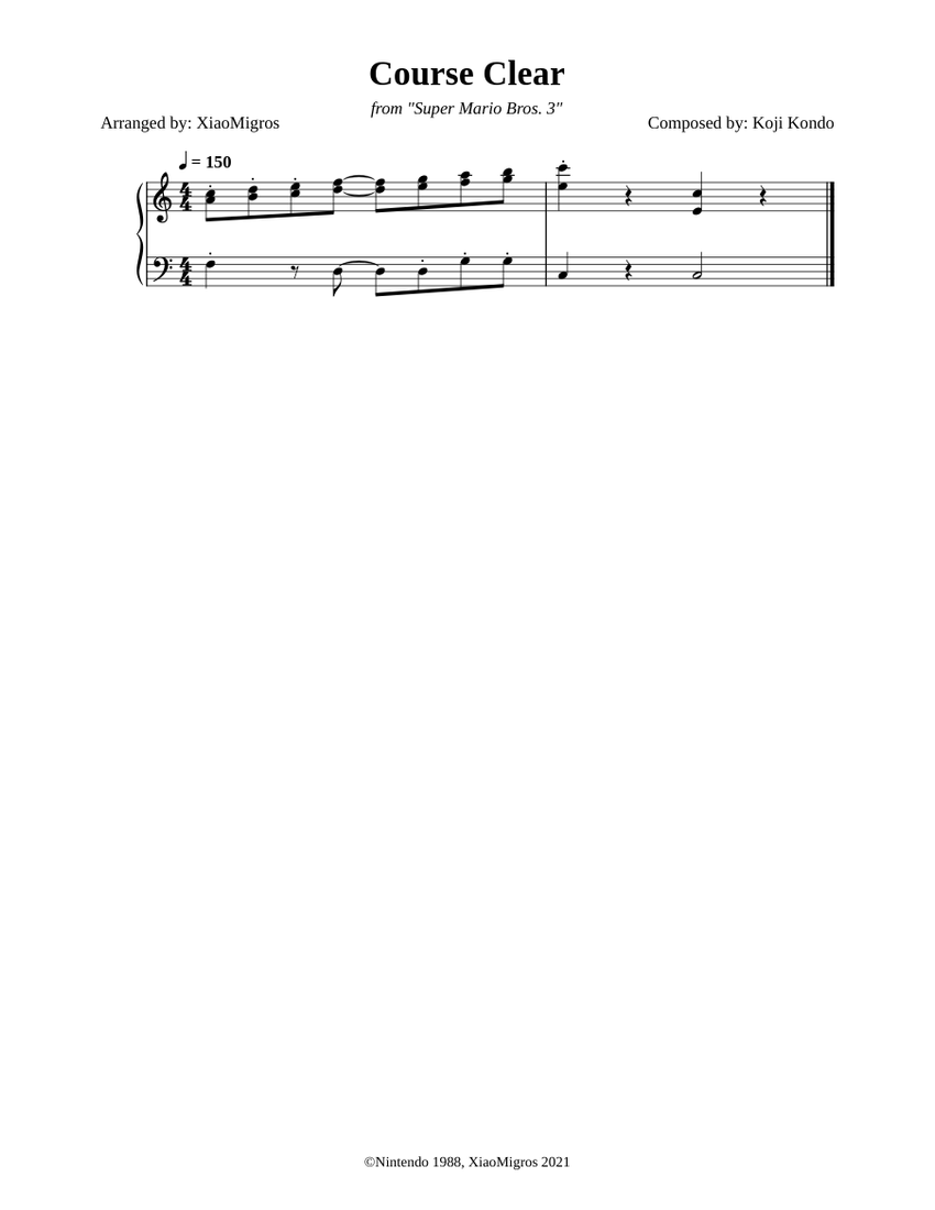 Course Clear - Super Mario Bros. 3 Sheet music for Piano (Solo) Easy ...