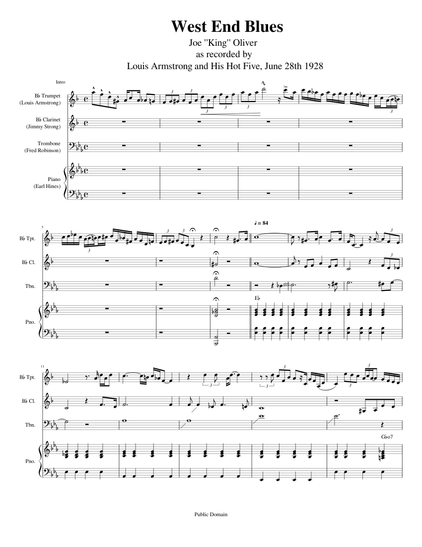 West End Blues by Louis Armstrong & His Hot Five (1928) Sheet Music ...