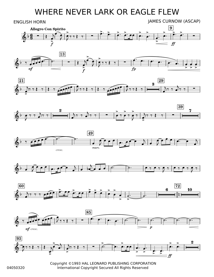 Where Never Lark or Eagle Flew - James Curnow Sheet Music for Oboe ...