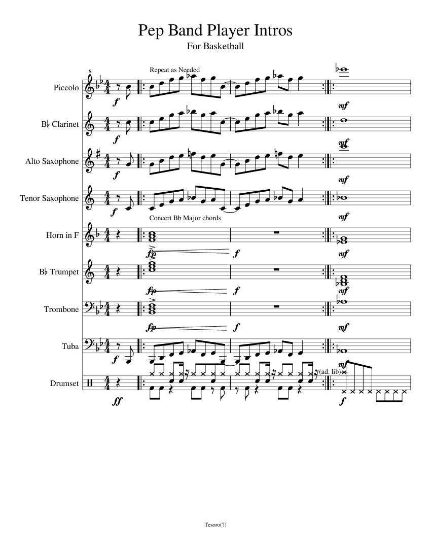 Pep Band Player Intros Sheet music for Trombone, Tuba, Flute piccolo ...