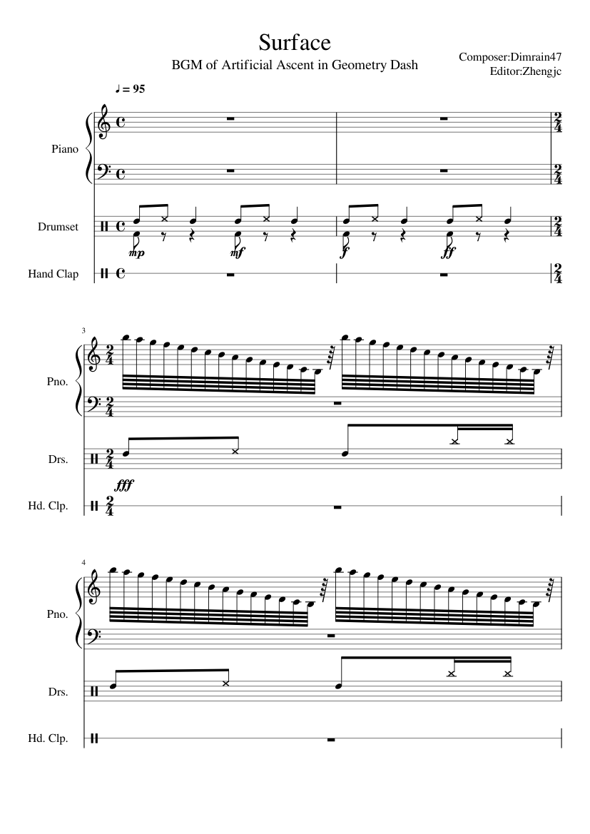 Surface Piano Sheet music for Piano, Drum group, Hand clap (Solo ...