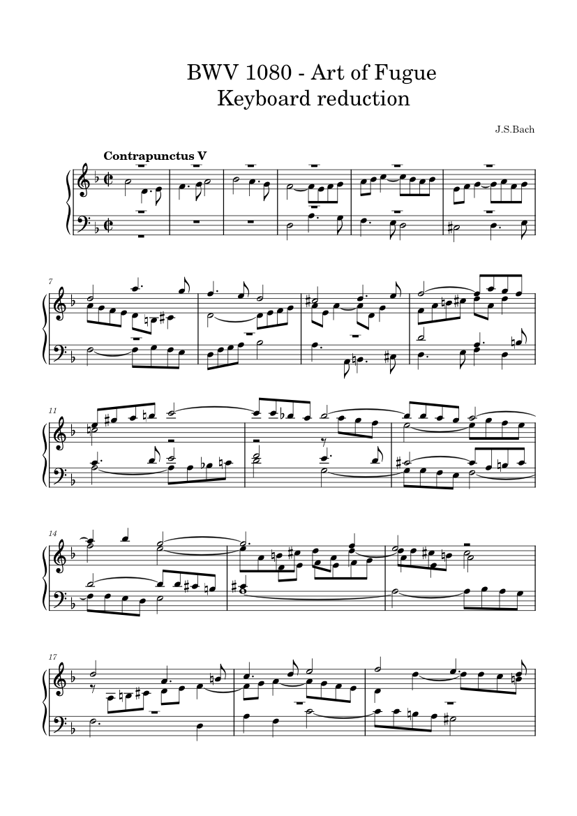 BWV 1080 - Art of Fugue - Contrapunctus V Keyboard reduction Sheet ...